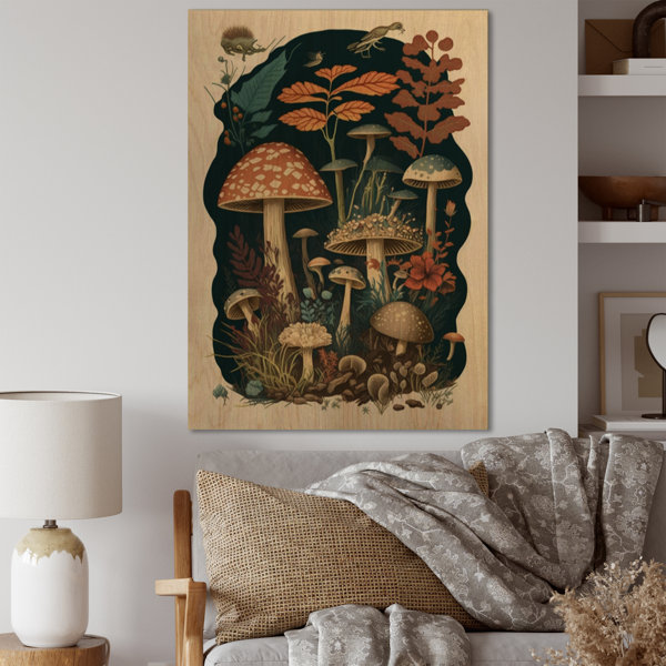 August Grove® Vintage Mushrooms Amanita Muscaria Ii On Wood Print Wayfair